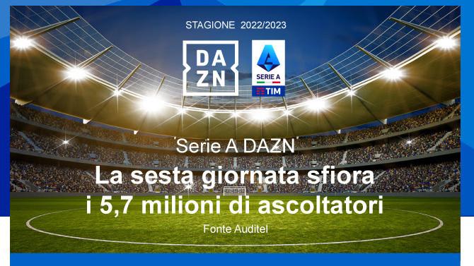 DAZN SERIE A 2022/2023. La sesta giornata sfiora i 5,7 milioni di ascoltatori - ADC Group